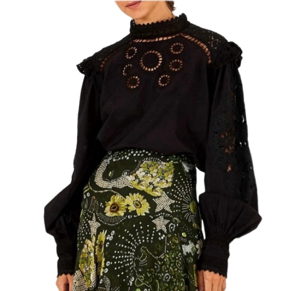 FARM Rio | Tops | Nwt Farm Rio Black Lace And Eyelet Blouse Sz S | Poshmark